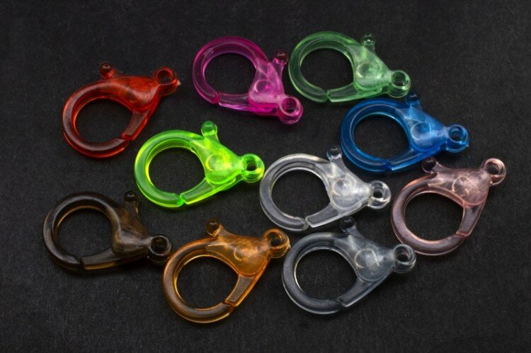 Замок-карабин 26х16х6мм, отверстие 2мм, ассорти цветов, пластик, 07-128, 2шт