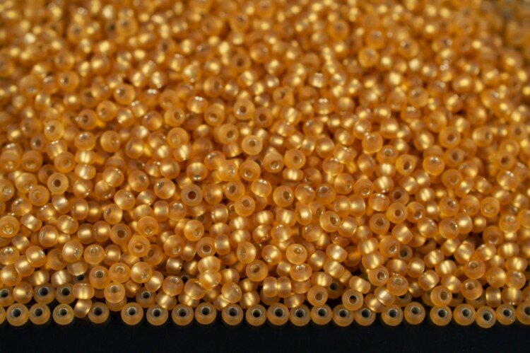 Бисер чешский PRECIOSA круглый 10/0 17050М матовый золотой, серебряная линия внутри, 20 грамм