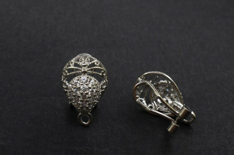 Гвоздики основы для серег 20х12х15х0,7мм, отверстие 2мм, цвет платина, латунь/цирконий, 21-227, 1 пара