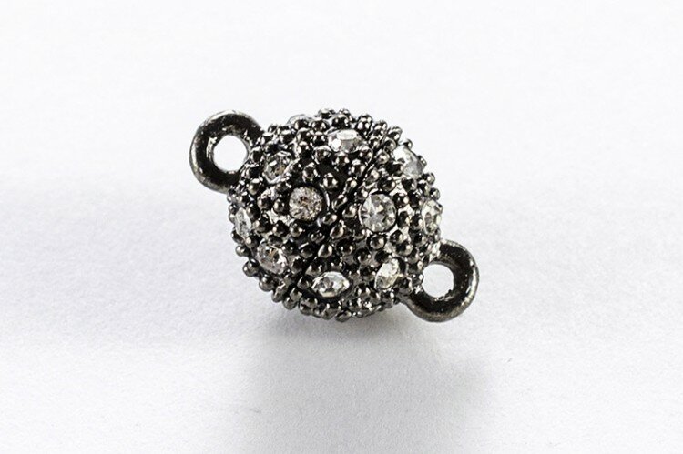 Замок магнитный Круглый со стразами, диаметр 10мм, длина 16мм, отверстие 1,5мм, цвет черный, сплав металлов, 10-101, 1шт