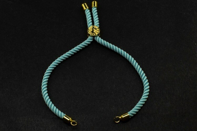 Основа для браслета Шнур с замком-слайдер 19см, толщина 3мм, цвет бирюзовый/золото, нейлон/латунь, 16-099, 1шт