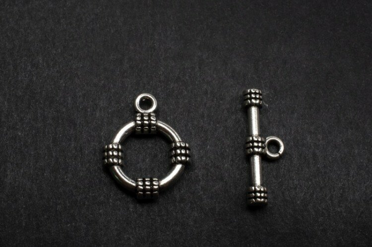 Замок тогл Кольцо 19х15х3,5мм/20х7х3,5мм, отверстие 1,5мм, цвет античное серебро, сплав металлов, 12-030, 2 комплекта