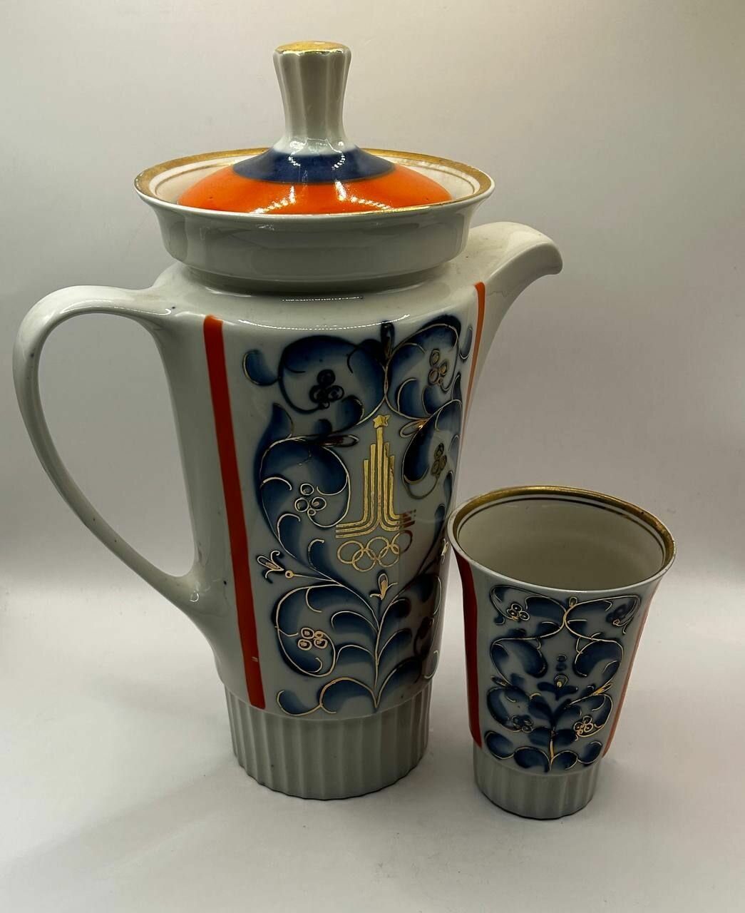 Сервиз, Фарфоровый Кувшин и чашка "Олимпиада" времён СССР! Клеймо! Винтаж!