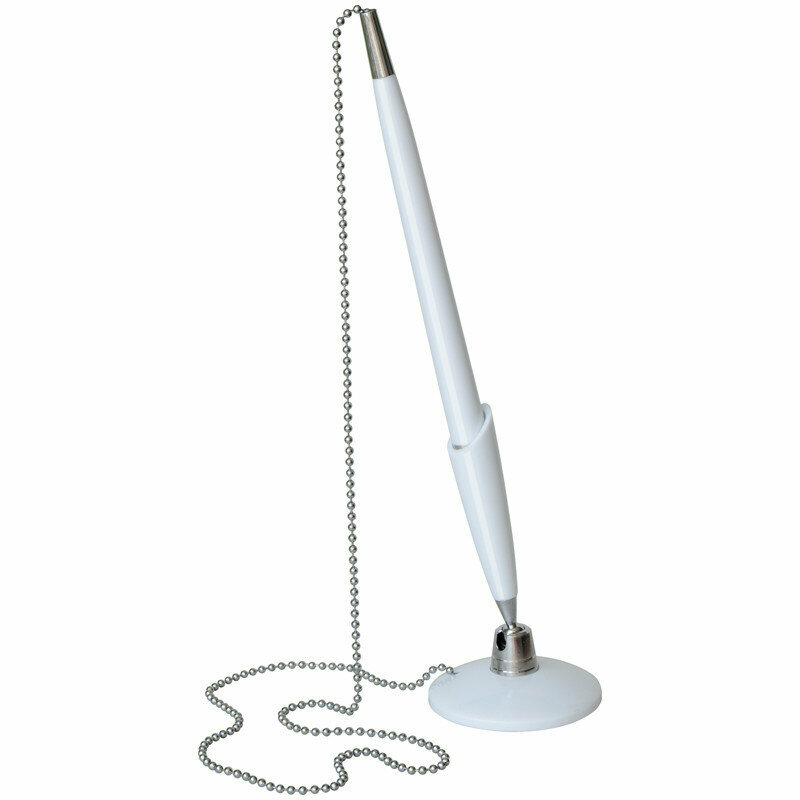 Ручка шариковая настольная OfficeSpace синяя, 0,7мм, белый корпусус, металлическая цепочка, 280802