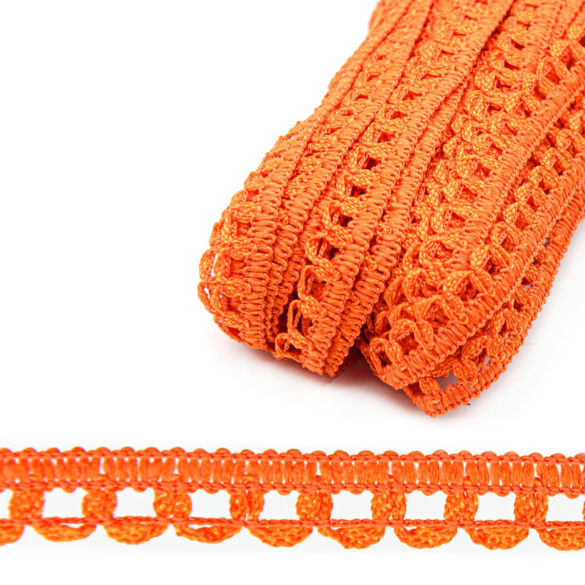 Тесьма декоративная вязаная Красная лента, С3805Г17, рисунок 9441, 10мм*25м (оранжевая)