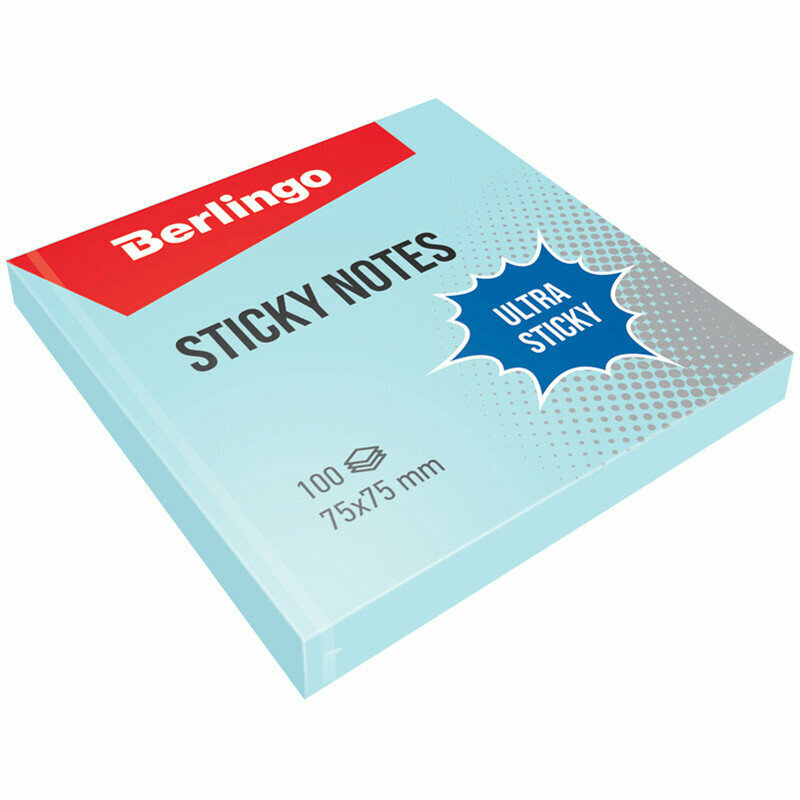 Самоклеящийся блок Berlingo "Ultra Sticky", 75*75мм, 100л, пастель, голубой, 270295