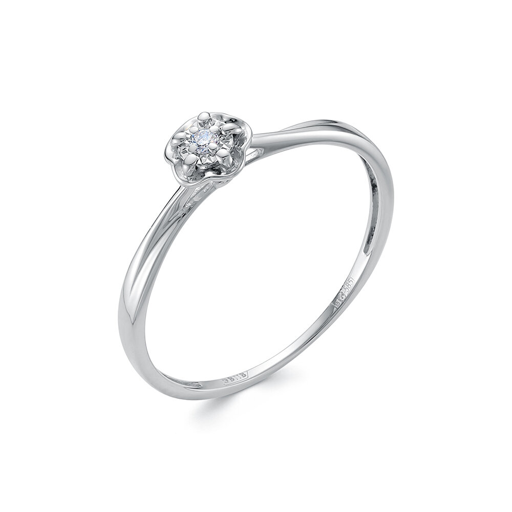 Кольцо помолвочное, белое золото, 585 проба, родирование, бриллиант