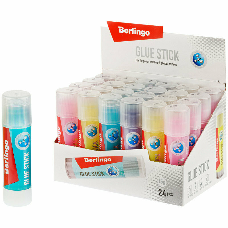 Клей-карандаш Berlingo "Aqua", 15г, цветной, ПВП, 255114