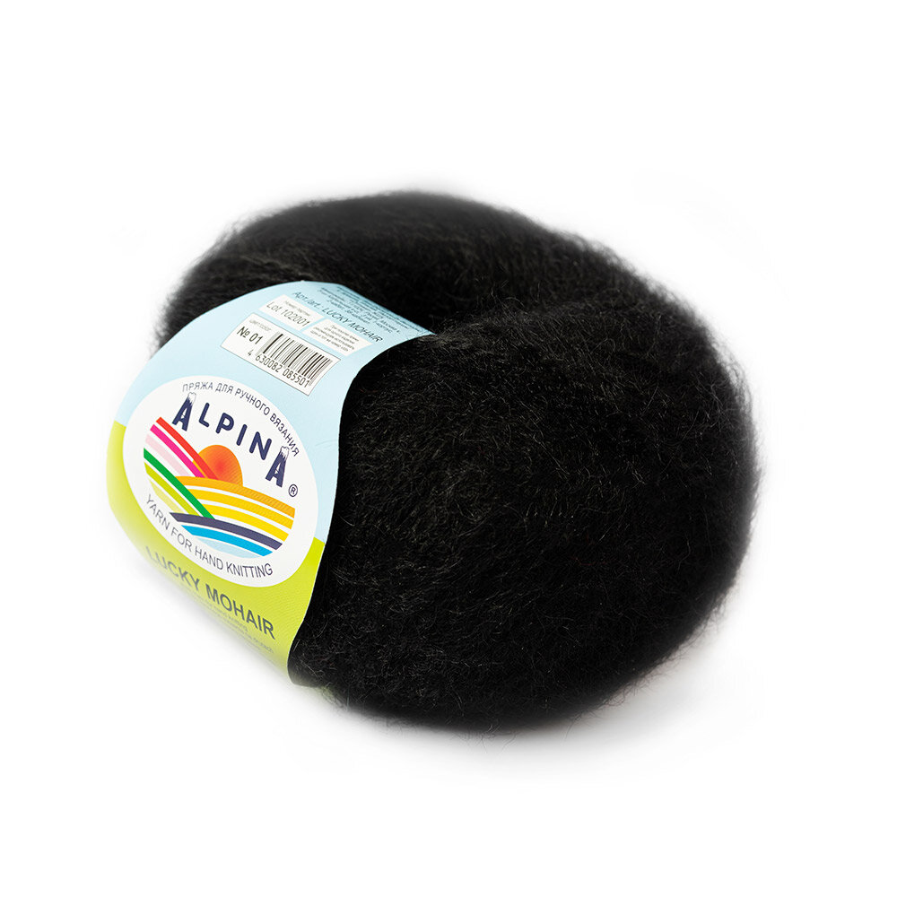 Пряжа ALPINA "LUCKY MOHAIR" 60% кид мохер, 40% акрил 50 г 150 м №01 чёрный