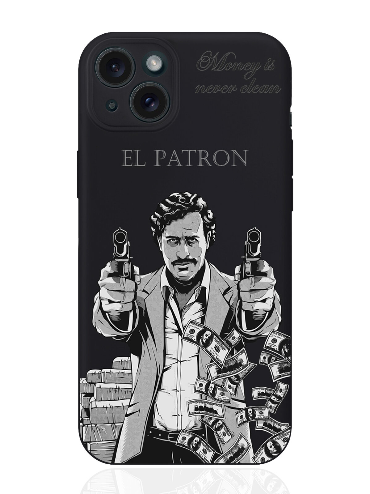 Чехол для смартфона iPhone 15 Plus черный силиконовый El Patron Pablo Escobar/ Пабло Эскобар