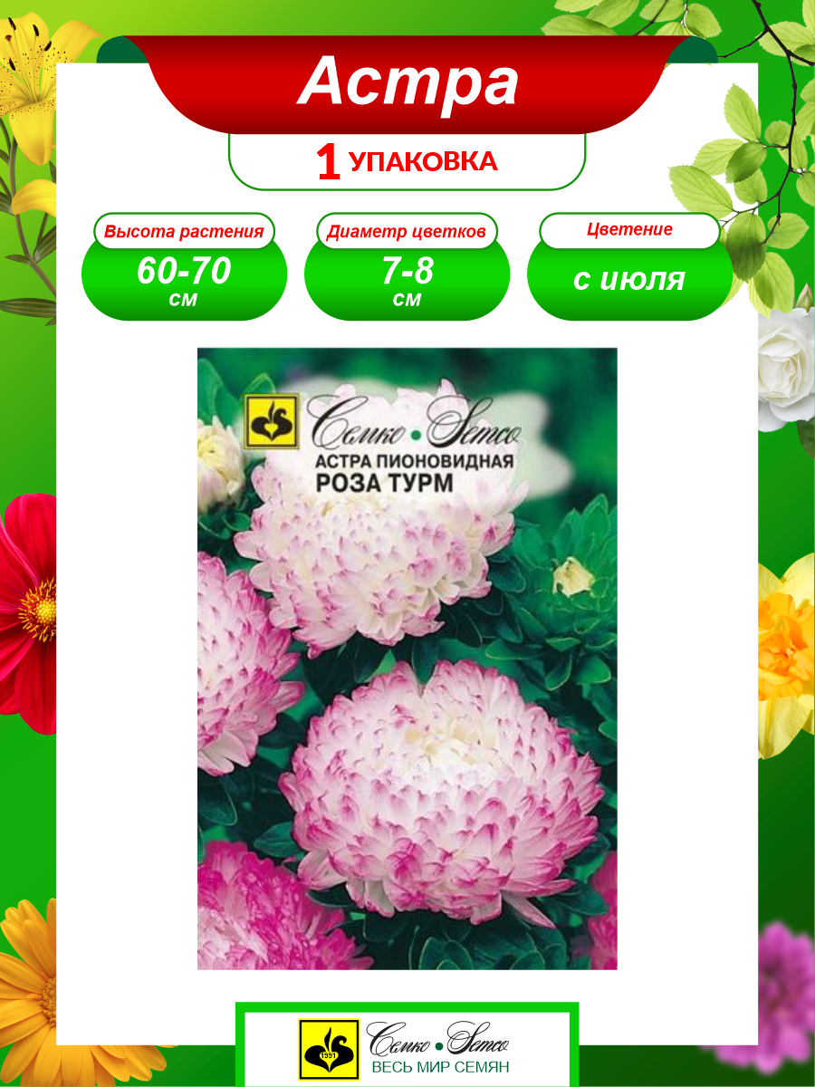 Семена Астра Пионовидная Роза Турм 0,5 гр.