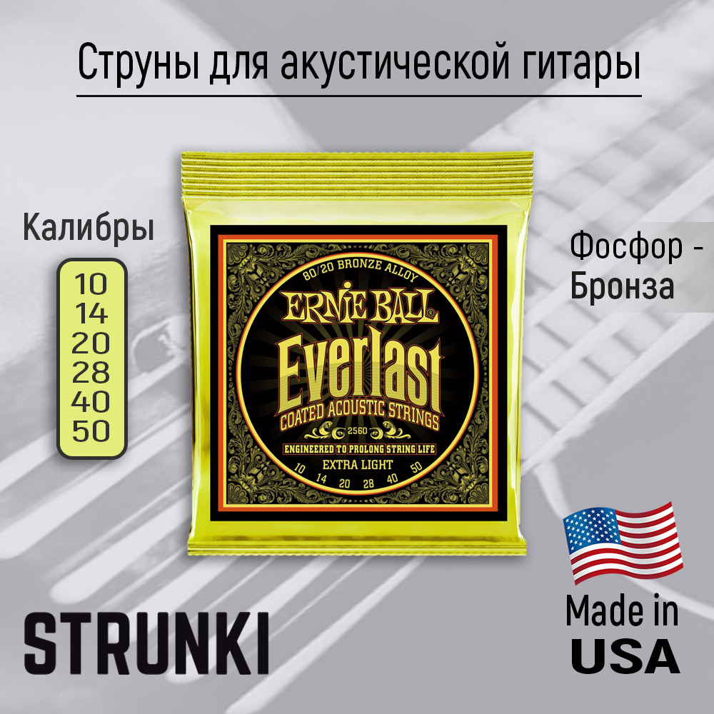 Струны для акустической гитары Ernie Ball 2560 Everlast 8020 Bronze 10-50