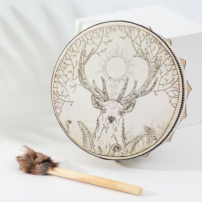 Шаманский бубен «Олень с ветвистыми рогами», музыкальный инструмент, с колотушкой, 5×25×25 см