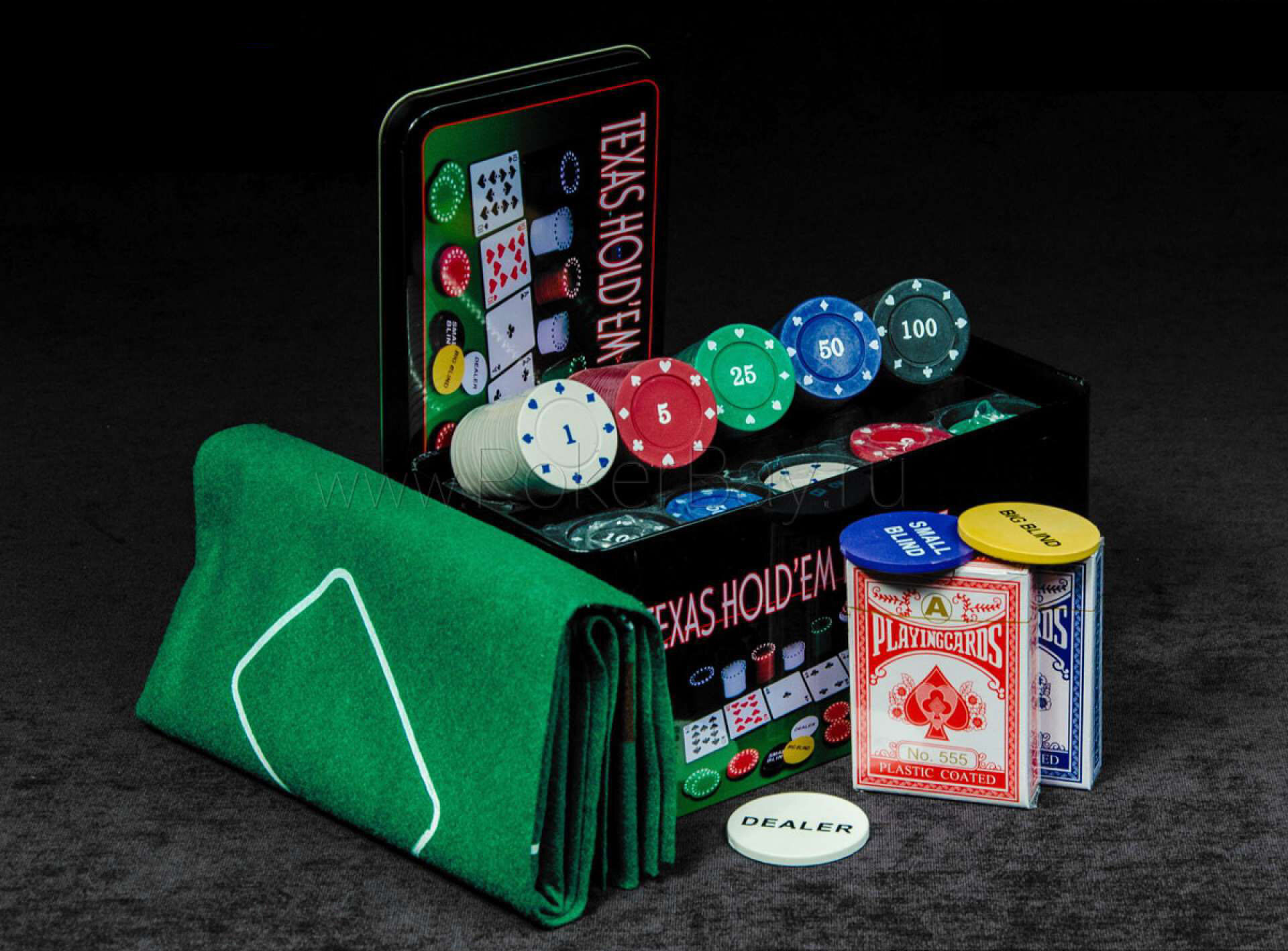 Набор для покера Holdem light, 200 фишек с номиналом