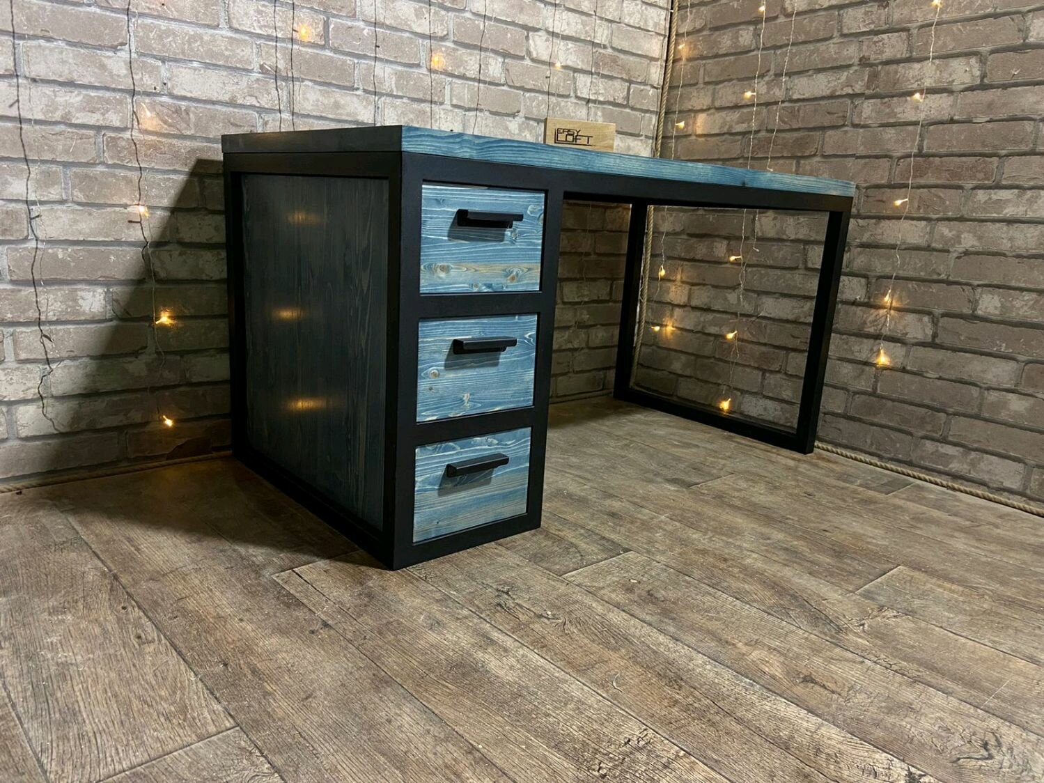 Стол "EasyLOFT" в стиле лофт, письменный, с ящиками, массив хвойных пород, 120х60х75 см.