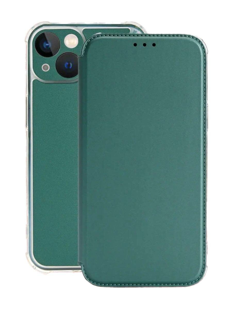 Чехол-книжка на на IPhone 13 с противоударным бампером с усилиленными углами для айфон 13 темно-зеленый