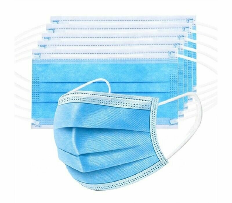 Маска медицинская защитная трехслойная одноразовая, 150 штук