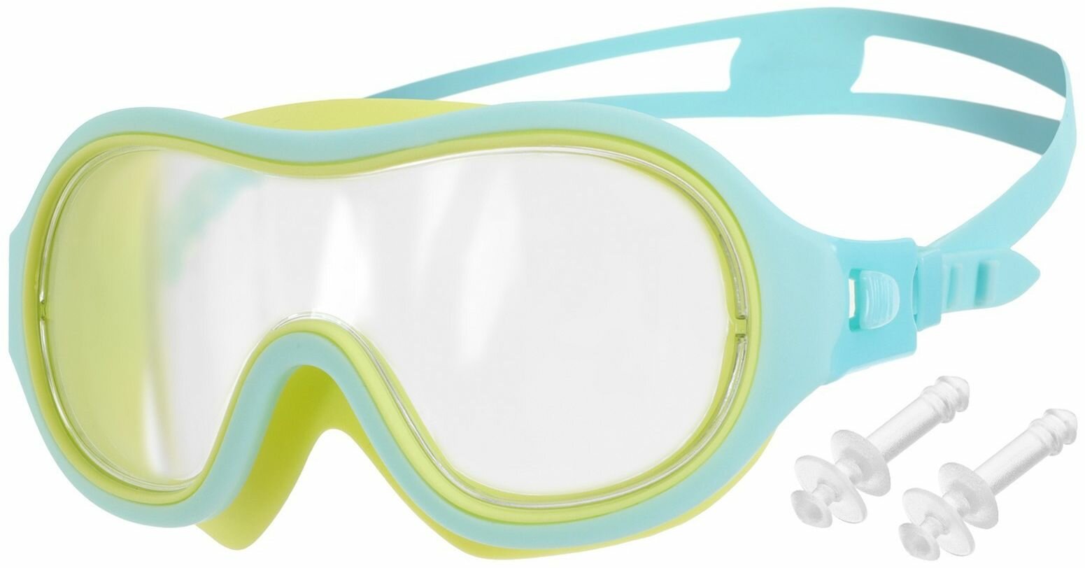 Детская маска для подводного плавания ONLYTOP, плавательные очки для бассейна, снорклинга и ныряния под водой, комплект с берушами, цвет голубой/жёлтый