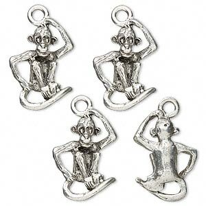 Подвеска, 22х14мм, обязьянка, базовый материал - оловянный сплав, под серебро, 1 шт.