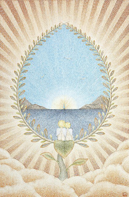 Копия картины словом любовь "Картина счастья" на льняном холсте (74х48 см)