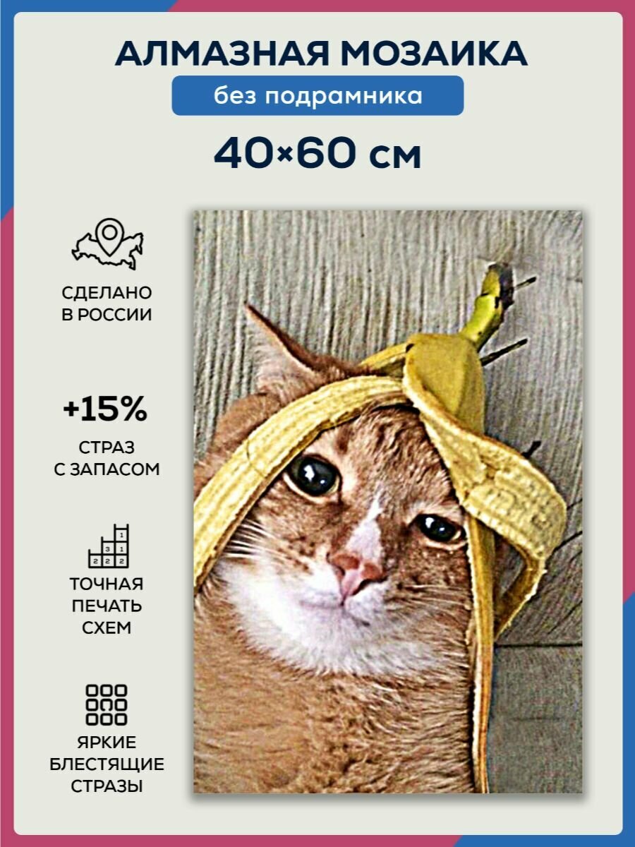 Алмазная мозаика 40x60 Кот банан без подрамника
