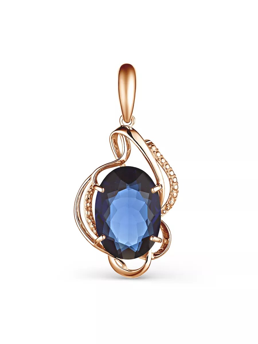 Подвеска, красное золото, 585 проба, сапфир, сапфир синтетический, бриллиант