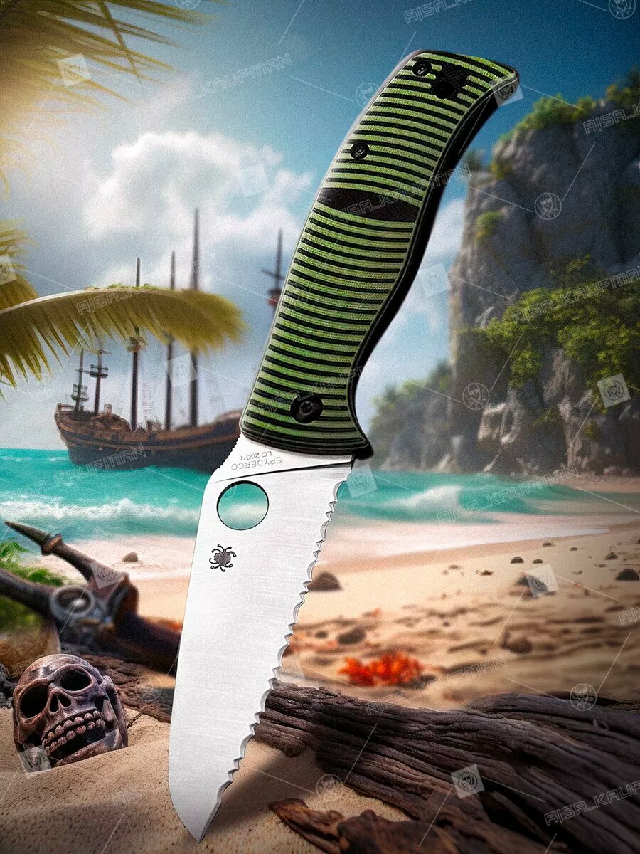 Нож складной туристический "Caribbean", высокоуглеродистая сталь, G10, танто, серрейтор