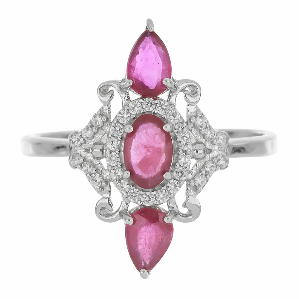 Кольцо дорожка, серебро, 925 проба, родирование, циркон, рубин