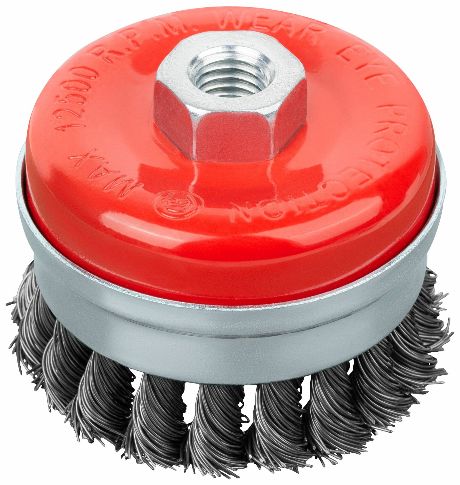 Корщетка-чашка, гайка М14, стальная витая проволока с бандажом, Профи 75 мм