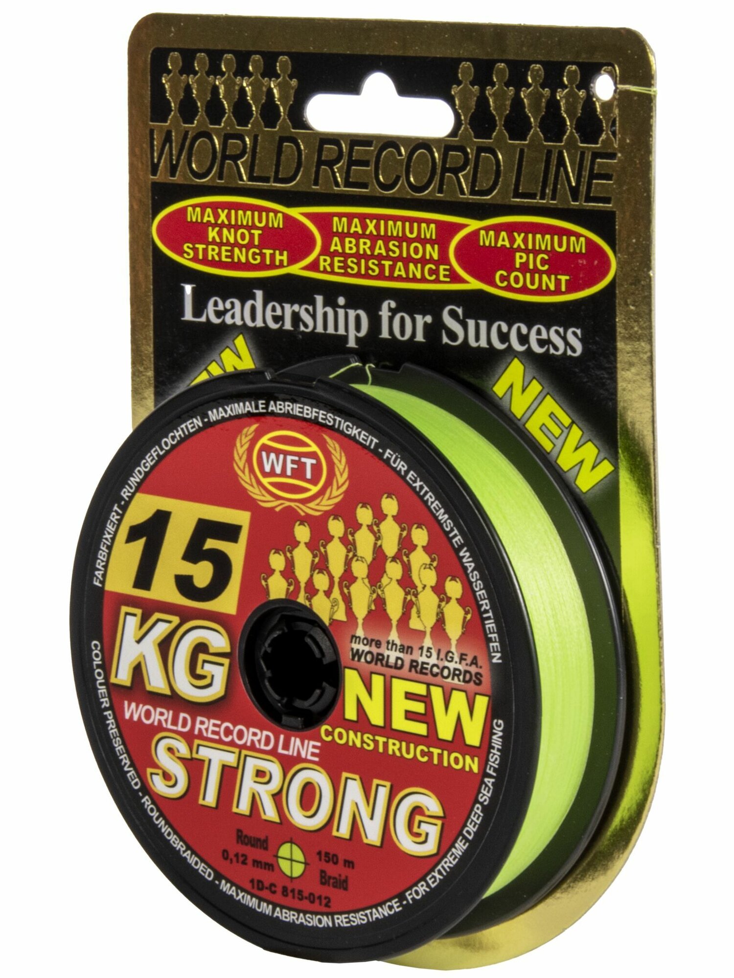 Шнур плетёный для рыбалки WFT KG STRONG Chartreuse 150/012, плетенка летняя