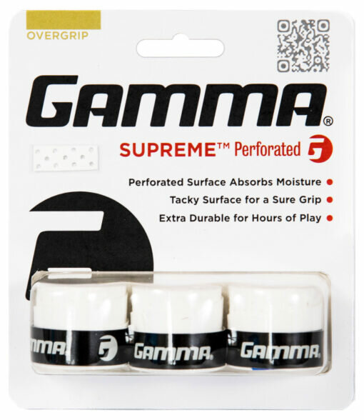 Намотка для теннисной ракетки овергрип Gamma Supreme Overgrip (Гамма суприм овергрип) с перфорацией 3 шт белая
