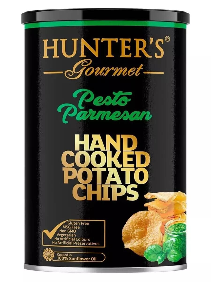 Чипсы Hunter's Gourmet "Соус Песто Пармезан", картофельные, без ГМО и глютена, 150 гр