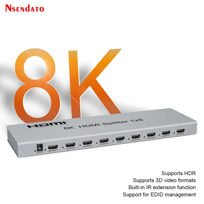 HDMI-сплиттер Nsendato 8K 1x8, EU Plug