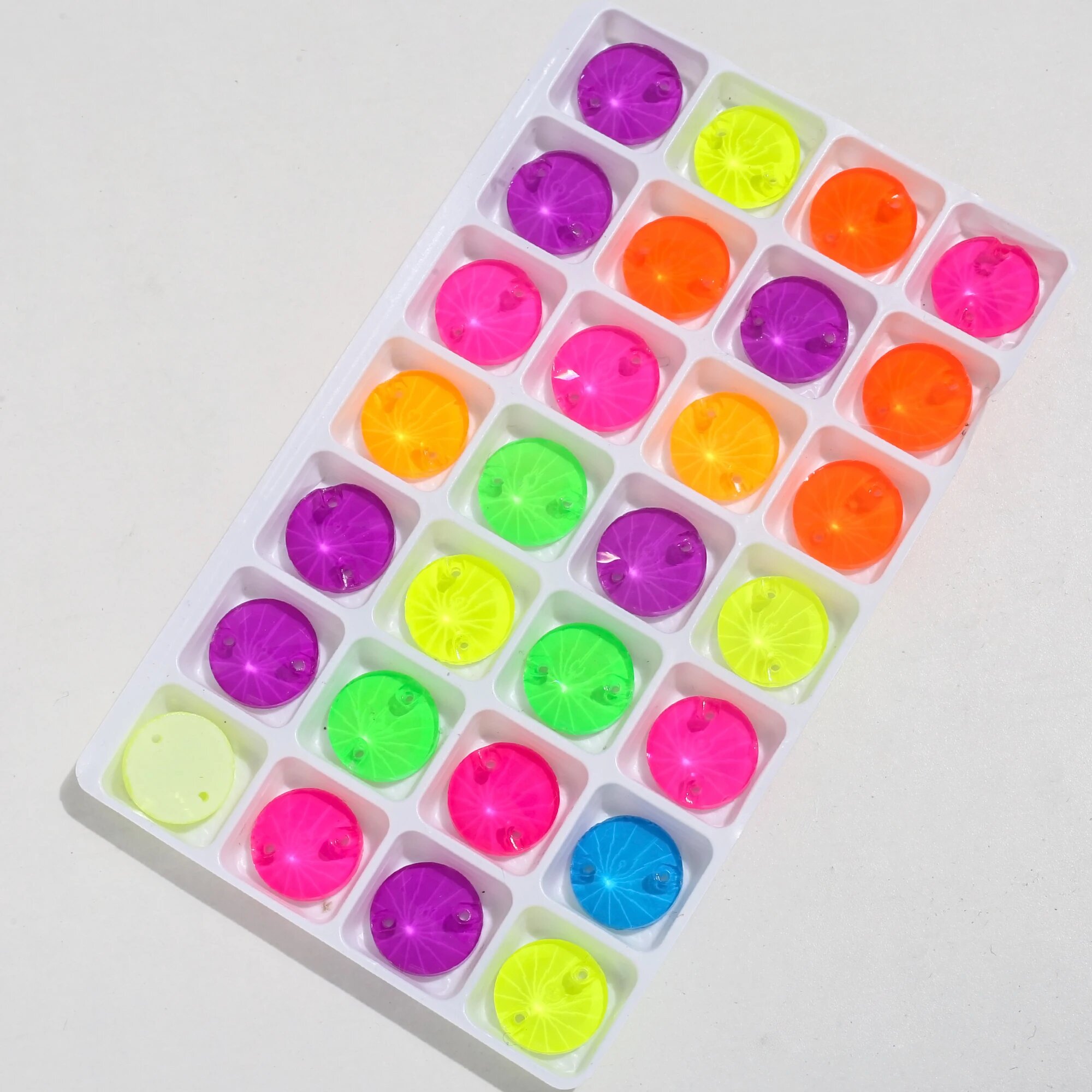 Неоновые стразы круглые, 10 мм, Mix Color Neon, 60 шт.