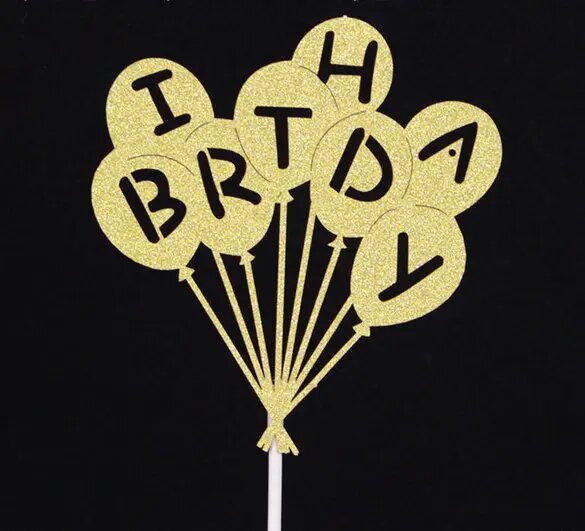Золотые топеры для торта "I Love Birthday"