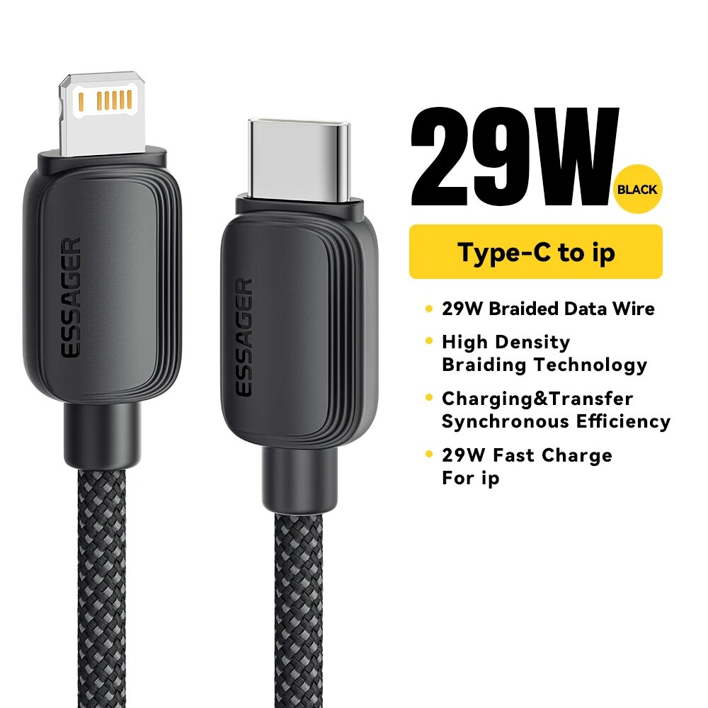 Кабель зарядный Essager USB Type-C для iphone, 29 Вт 1 м, 29W C-L BLACK