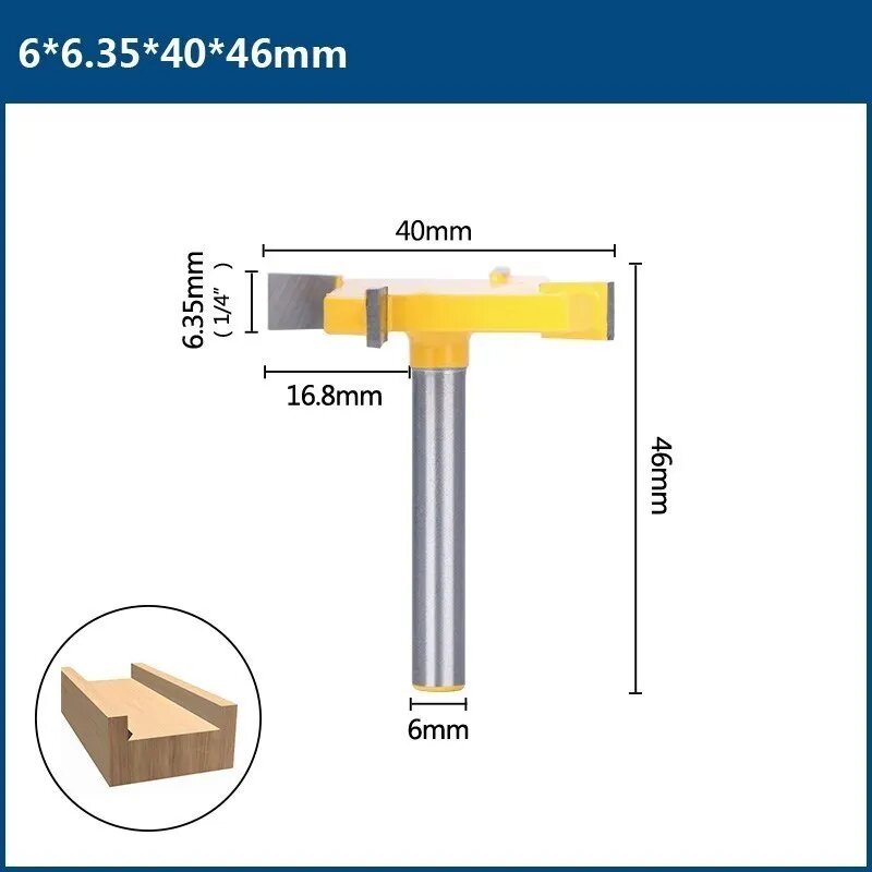 Т-образный Фрезерный резак с хвостовиком 6 мм/6,35 мм, фреза для стандартного фрезерного станка промышленного класса 6x6.35x40x46mm