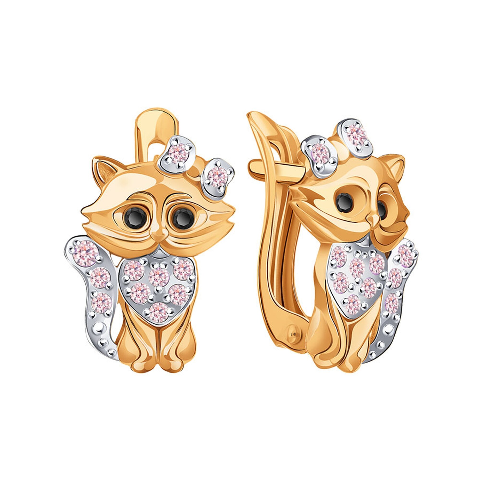 Серьги, красное золото, 585 проба, фианит