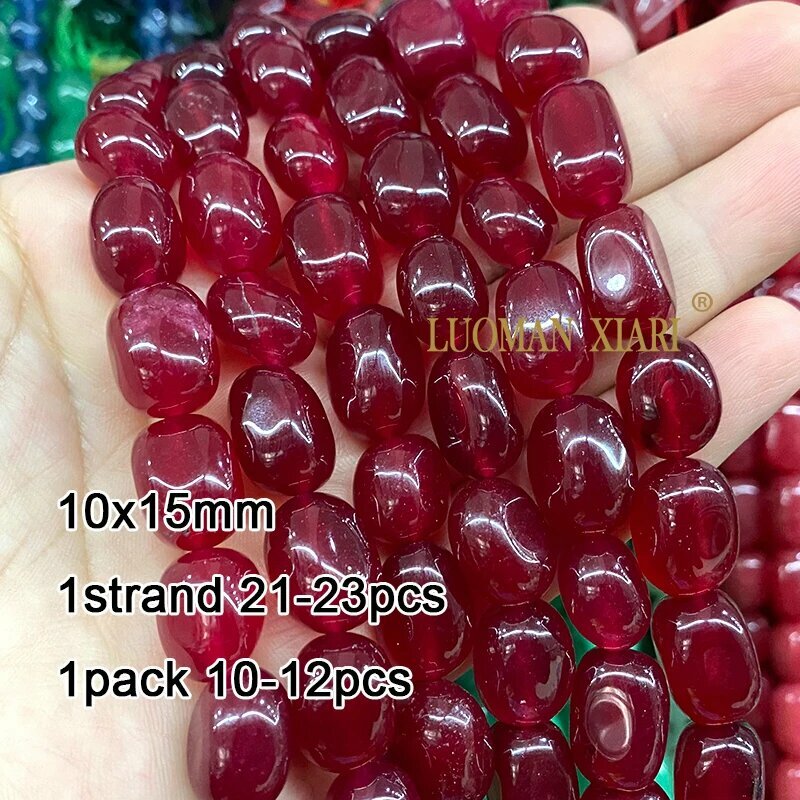 LUOMAN XIARI Бусины из натурального камня халцедон Бордовый, 1pack, 10x15mm ruby red