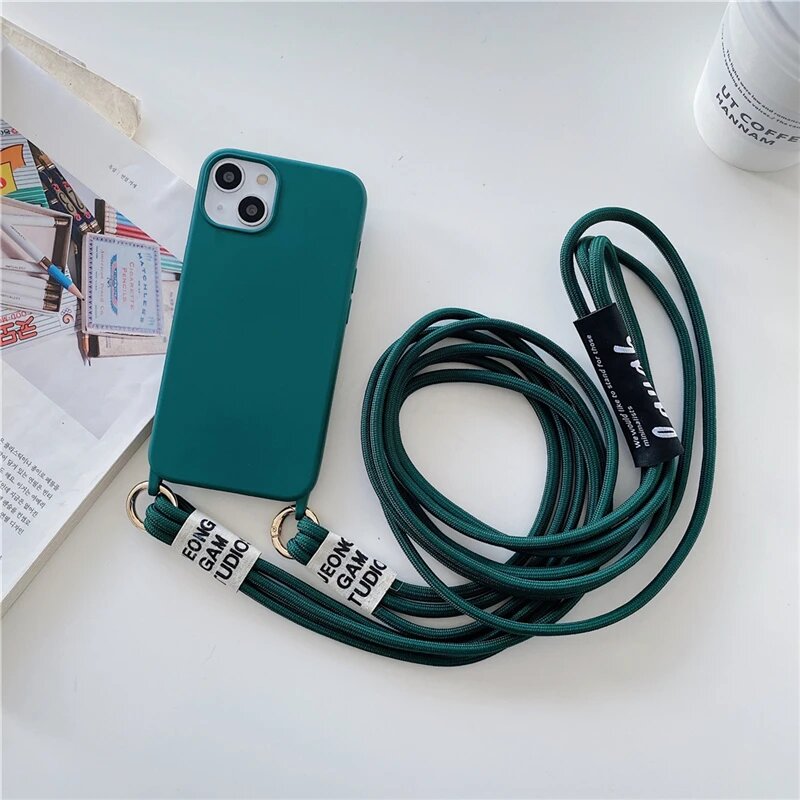 Модный силиконовый чехол с ремешками через плечо и ожерельем для Dark Green, For iPhone 12-12Pro