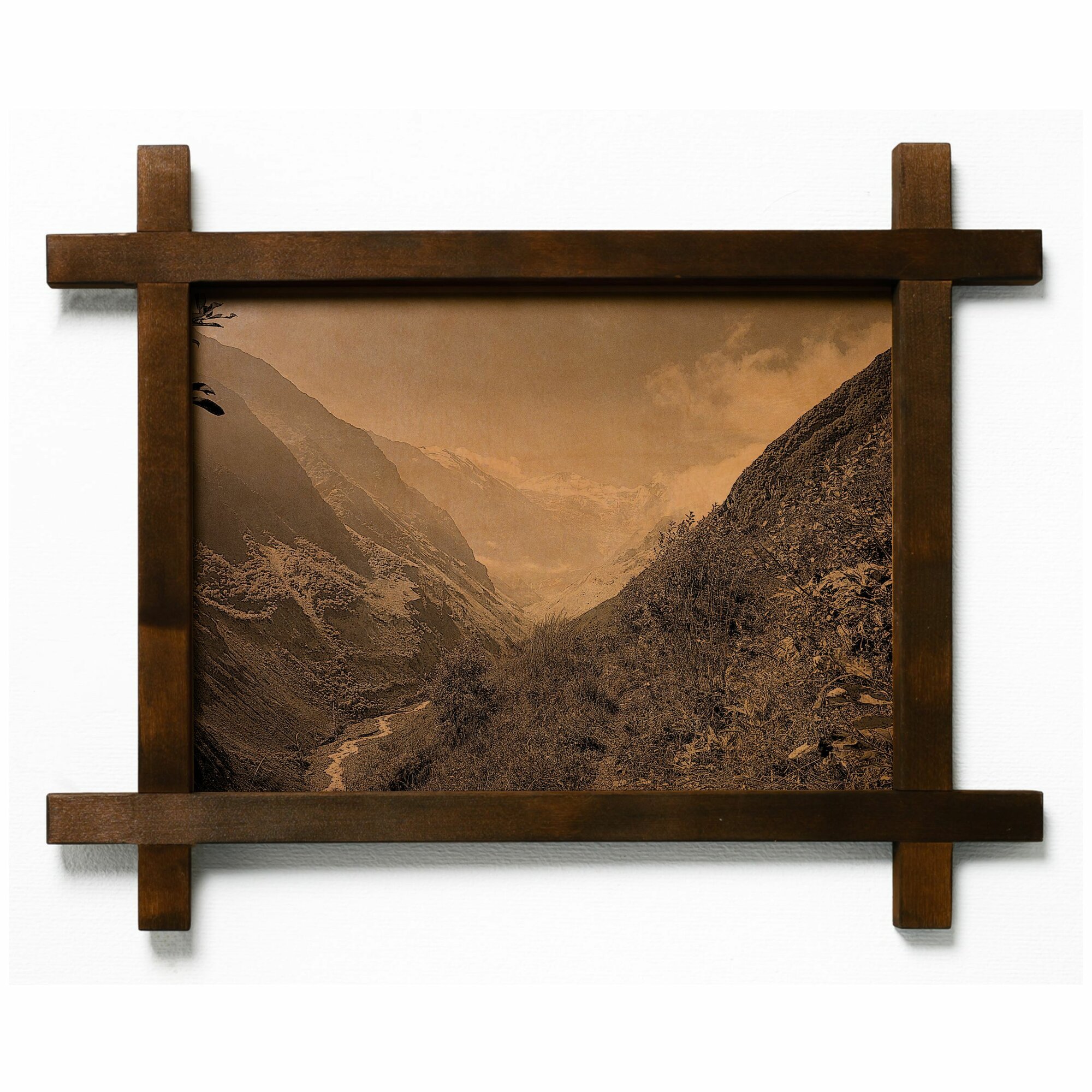 Картина интерьерная, натуральная кожа, "Дигорское ущелье, Северная Осетия", в деревянной раме, BoomGift