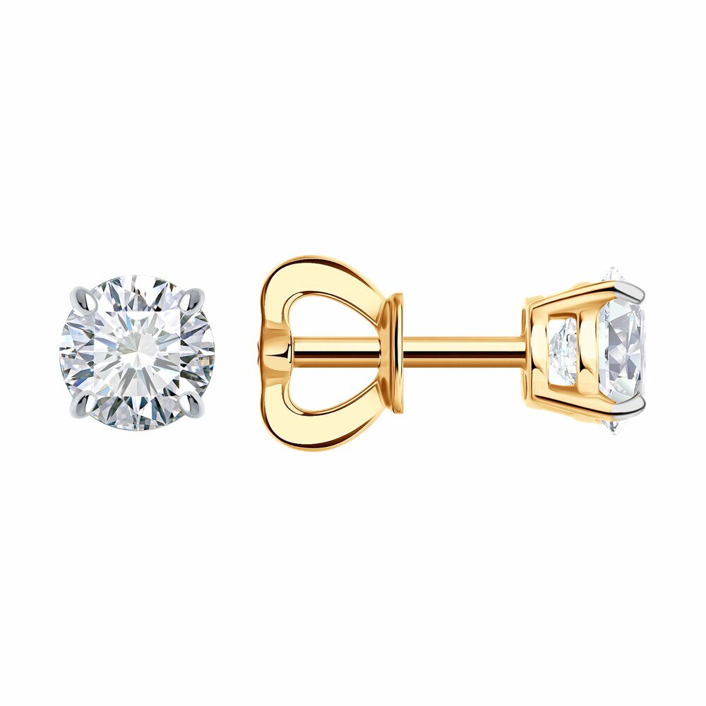 Серьги, красное золото, 585 проба, бриллиант выращенный