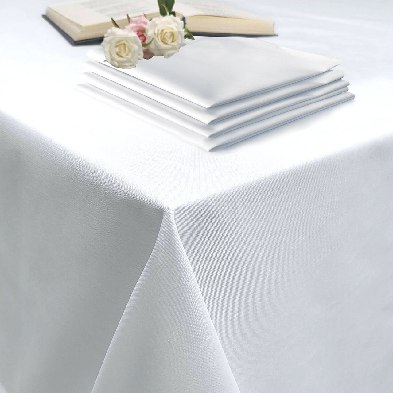 GRAND STYLE скатерть 220x140 см и салфетки 35x35 см (4 шт), белый, 100% п/э, тефлон