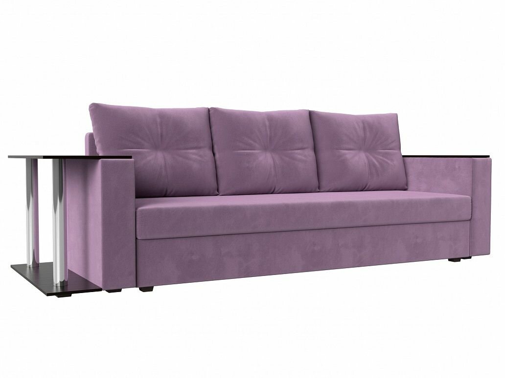 Meblevka Диван раскладной прямой Атланта со столом / Диван-кровать еврокнижка Атланта со столом левый, 240х79х85, велюр сиреневый