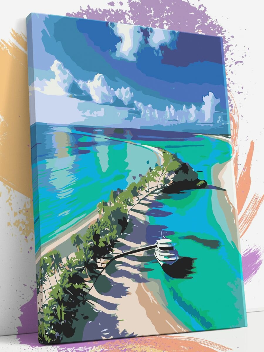 Картина по номерам на холсте с подрамником "Мальдивы. Лето. Море. Живописный вид", 30х40 см