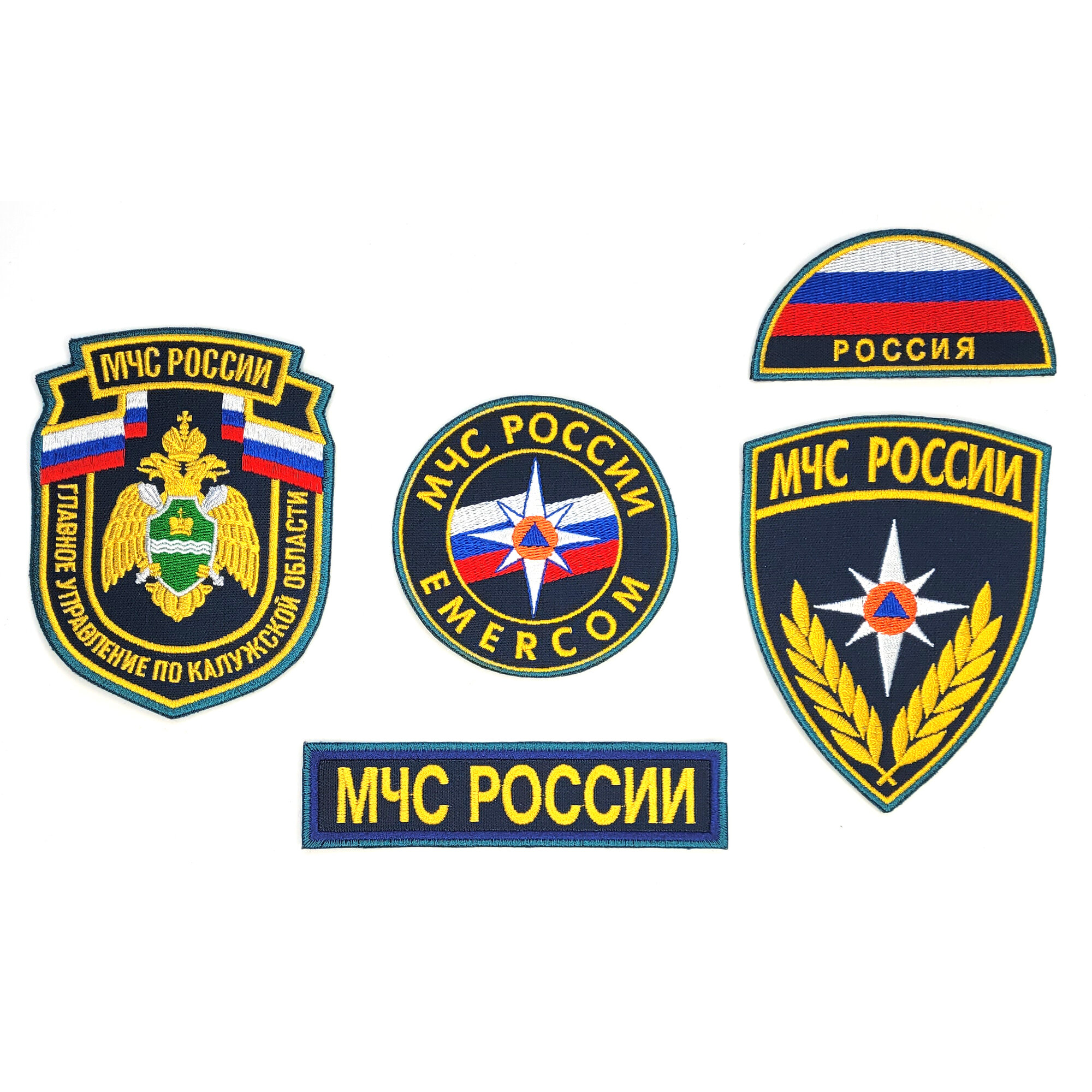 Шевроны и нашивка МЧС России Главное управление по Калужской области нового образца вышитые, комплект из 5 штук
