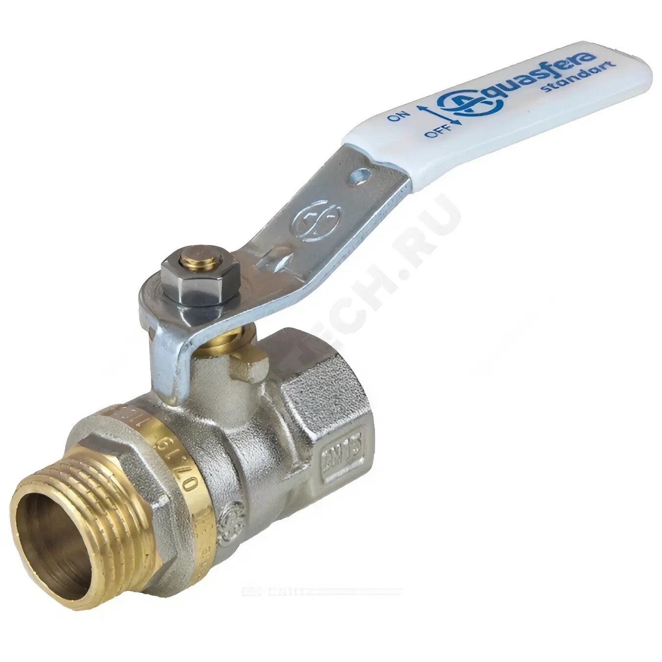 Кран шаровой латунь никель 1106 Standard Ду 20 Ру30 ВР/"американка" полнопроходной рычаг белый Aquasfera 1106-02 .