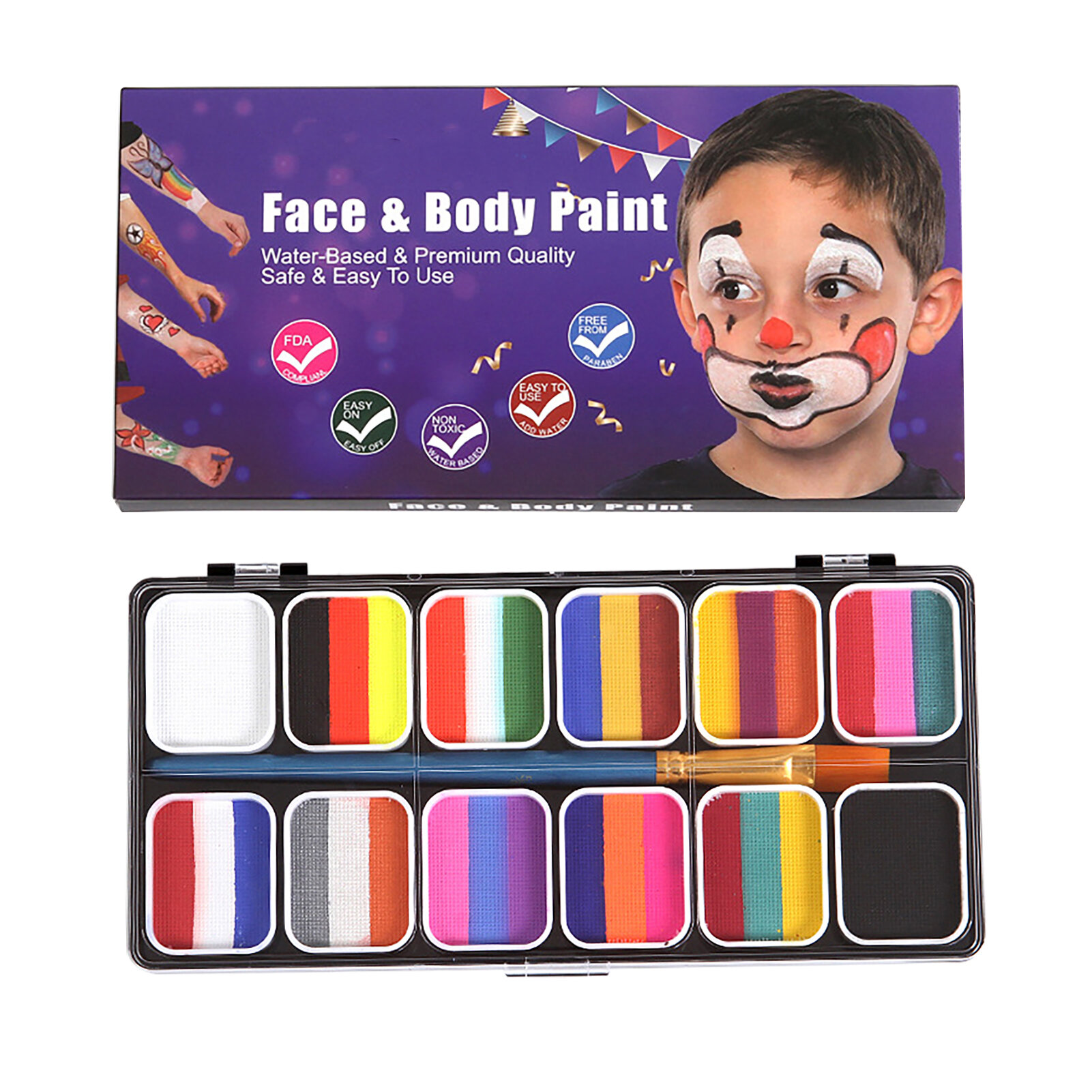 Палитра красок для лица и тела, набор для макияжа на Хэллоуин, вечеринка, кисть для детей и взрослых.