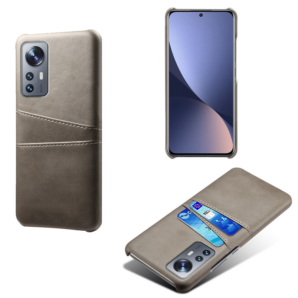 Чехол задняя накладка панель бампер MyPads для Xiaomi 12 / Xiaomi 12X из эко-кожи, с отделениями для банковских карт, мужской, женский, серый