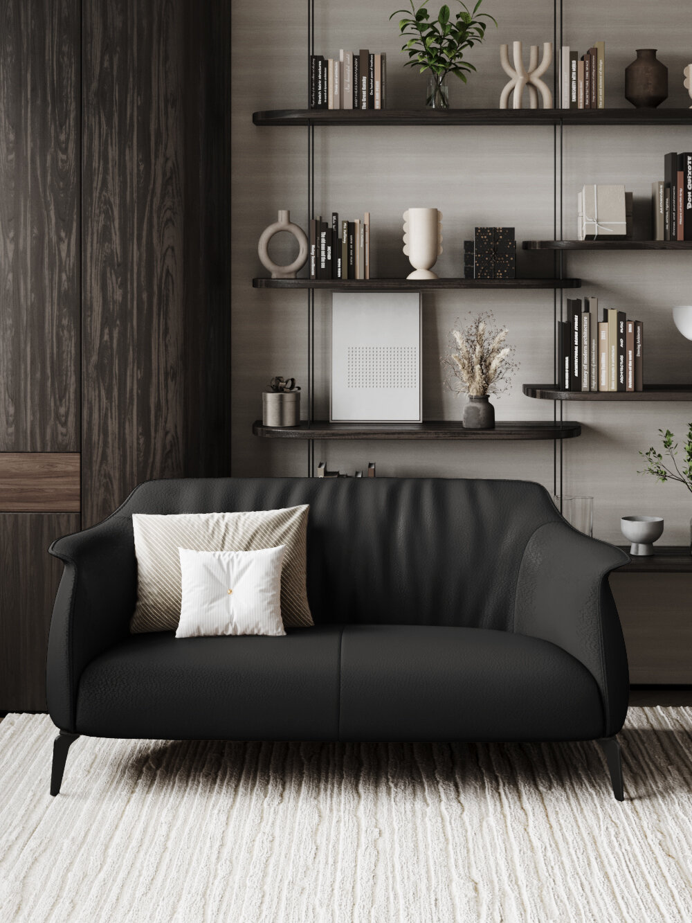 Диван дизайнерский BELLO, экокожа, цвет DISCOVERY BLACK, 144 х 63 х 79 см